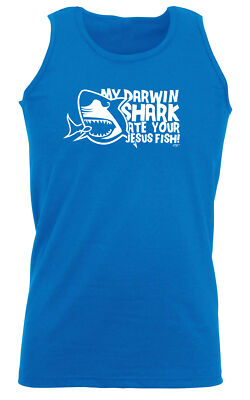 My Darwin Shark Ate Your Jesus Fish Funny Gift Novelty Tank Top Vest ...