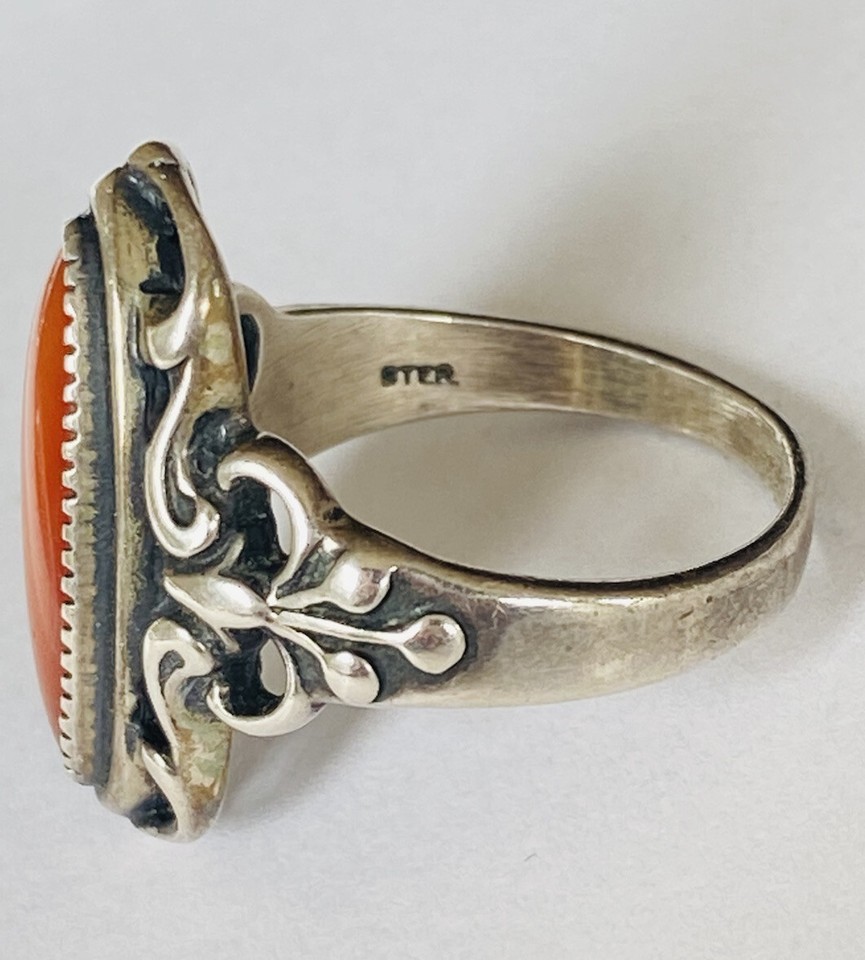Vintage Navajo Orange Paua Shell Sterling Silver Scrolled WM Wheeler ...