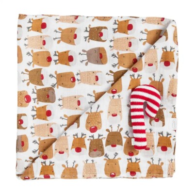 Mud Pie Christmas Holiday Reindeer Swaddle Blanket & Rattle Set NEW | eBay