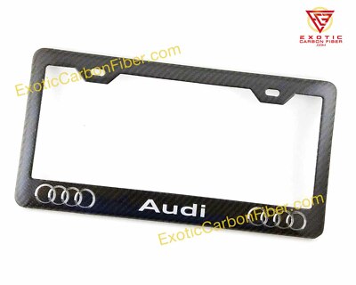Audi Logo and silver Text in 2x2 Gloss Real Carbon Fiber License Plate ...