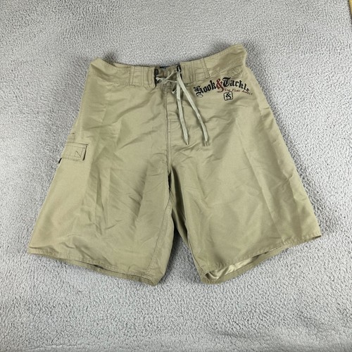 Hook & Tackle Shorts 32 Beige 100% Polyester 10" Inseam High-Rise Swim ...
