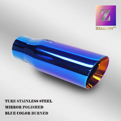 4in BLUE EXHAUST TIP 3in INLET 12in LONG ANGLE DOUBLE WALL HIGH GLOSSY ...