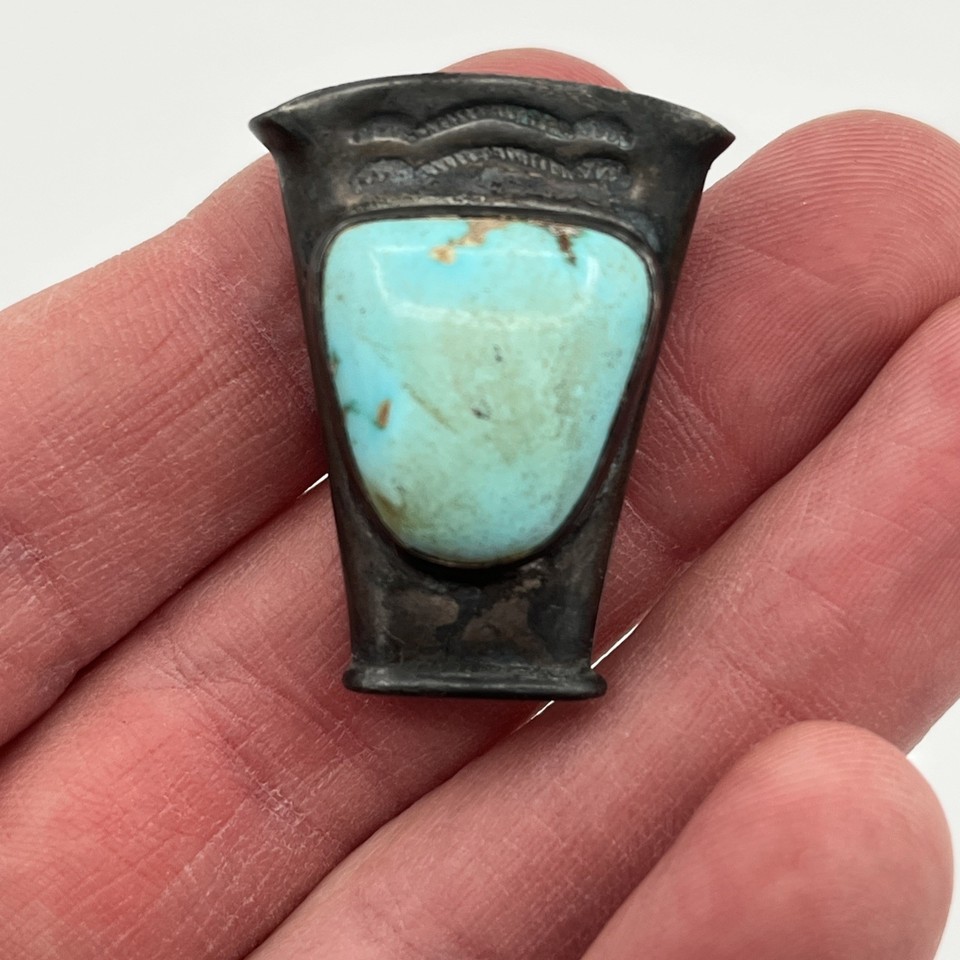 Vtg Sterling Silver & Turquoise Scarf/Bolo Slide And Tips Ends Stamped ...