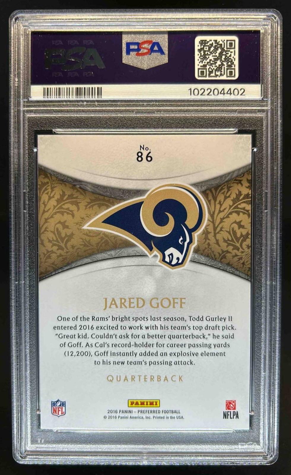 2016 Panini Crown Royale Jared Goff RC Rookie #86 Rams PSA 10 | eBay