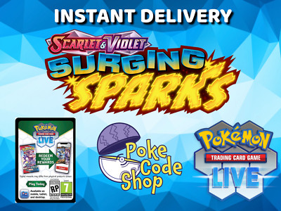 100 x SURGING SPARKS Live Pokemon Booster Codes Online INSTANT QR EMAIL ...