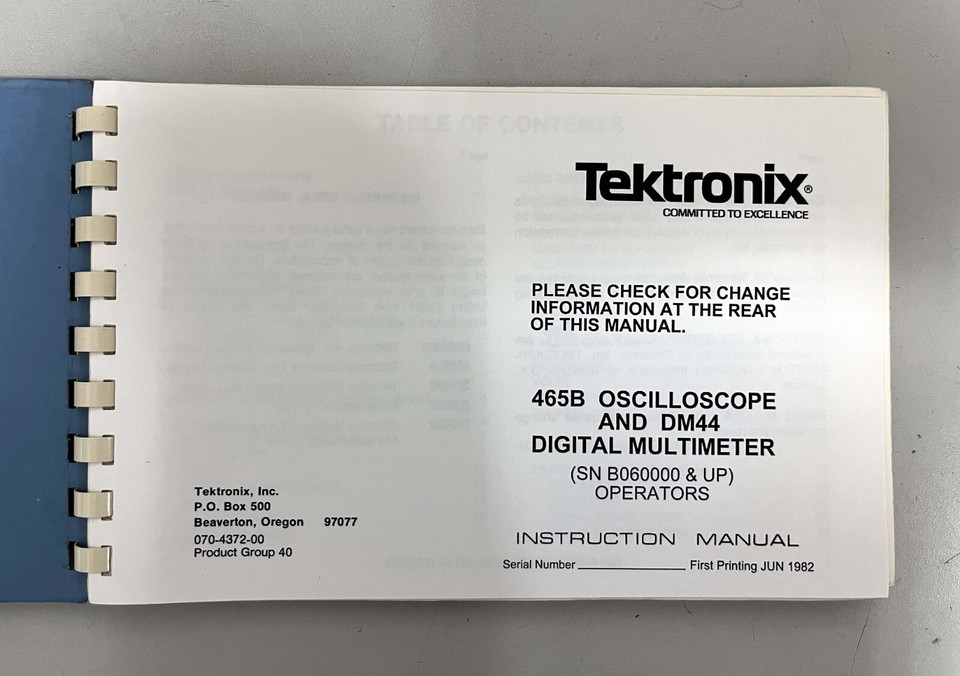 Tektronix 465B Scope & DM44 DMM (SN B060 & Up) Operators Manual (PN 070 ...