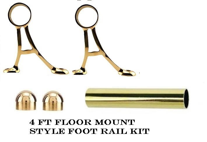 Floor Mount Bar Foot Rail Tubing Kit - 4 Foot Polished Brass Bar Foot ...