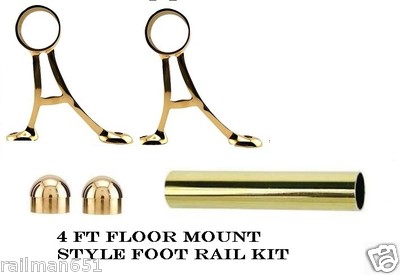 Floor Mount Bar Foot Rail Tubing Kit - 4 Foot Polished Brass Bar Foot ...