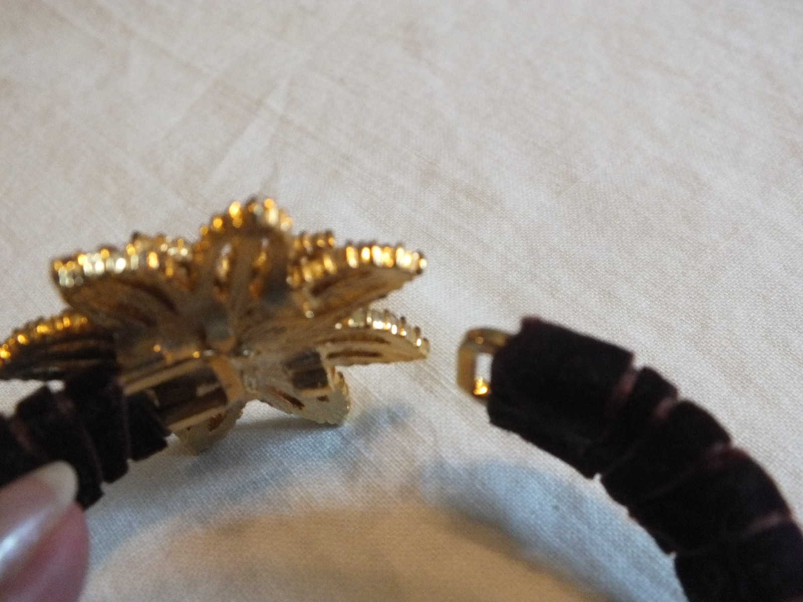 Beautiful Clamp Bracelet Gold Tone Flower Burgundy Velvet Rhinestones ...