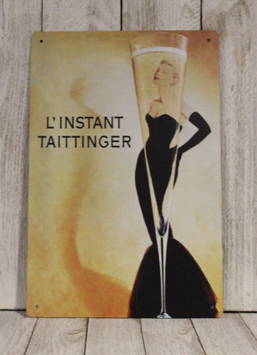 Taittinger Tin Metal Sign Pinup Girl Champagne Wine Bar Vintage Ad Look ...