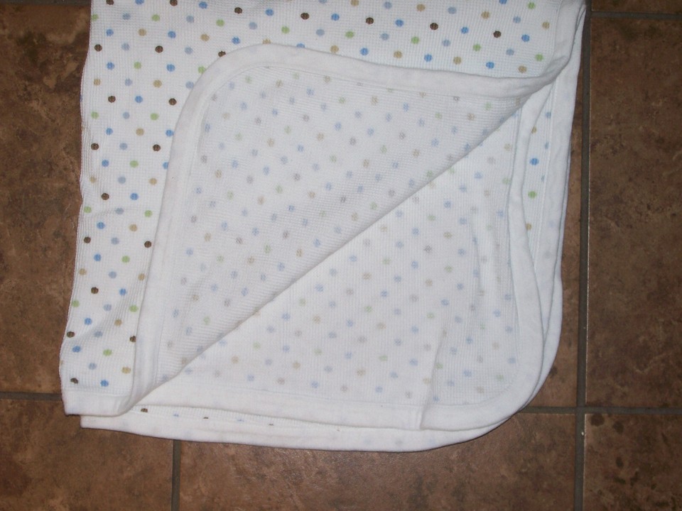 Garanimals Thermal Baby Blanket Waffle Weave White Polka Dot Brown Blue ...
