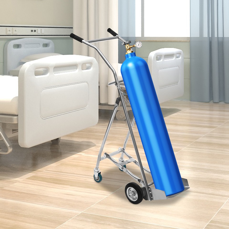 4 Wheel Drive Medical Adjustable Oxygen Cylinder Cart Silver Vein ...