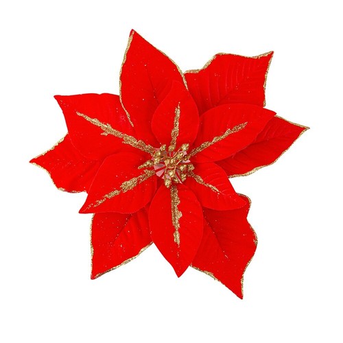 FLEUR POINSETTIA VELOURS SUR PINCE 21CM ROUGE OR | eBay