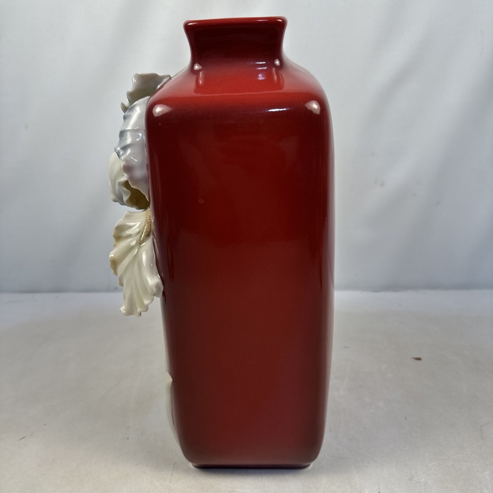 Franz Iris Wall Vase Red Porcelain 3D Flower Relief by C. Shen 10” Art ...