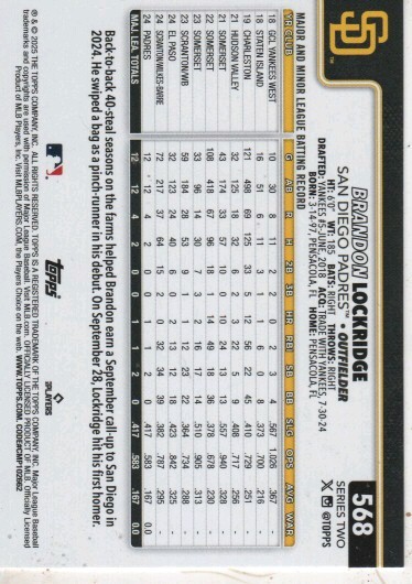Brandon Lockridge 2025 Topps Series 2 Baseball #568 RC Rookie Card ...