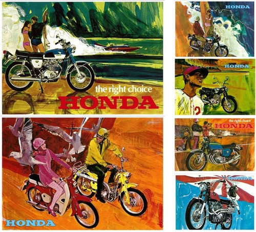 HONDA Posters CB750 CB450 CB350 CA175 CD175 C50 Set of 6 1967 1968 1969 ...