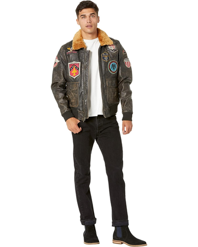 The Original D73 F-4 Cow Ston Wash LEATHER FLIGHT JACKET - Black Small ...