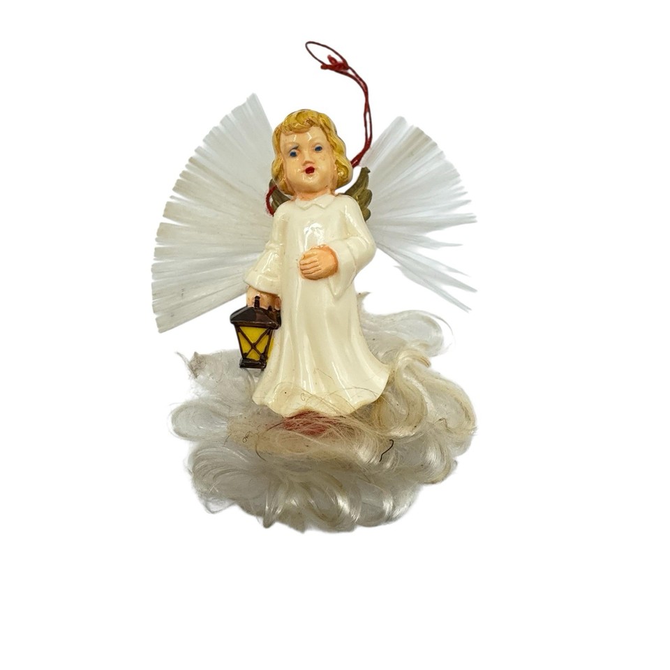 4 Vtg German Christmas Angel Ornaments Spun Glass Wings Celluloid ...