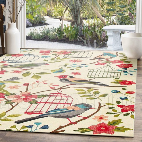 TROPICA FINCH BIRD & NEST INDOOR OUTDOOR SOFT MODERN FLOOR RUG ...
