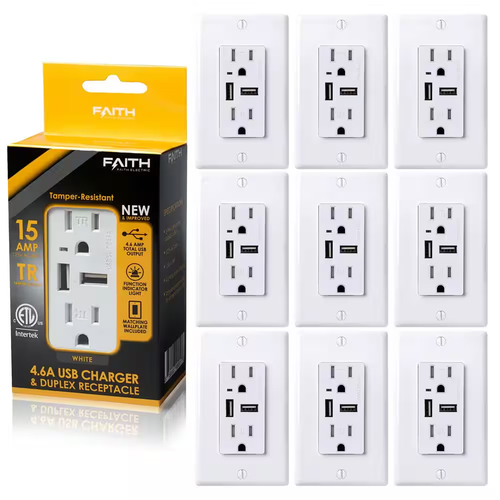 15 Amp Decorator Tamper-Resistant Duplex Outlet and 4.6 Amp USB Charger ...