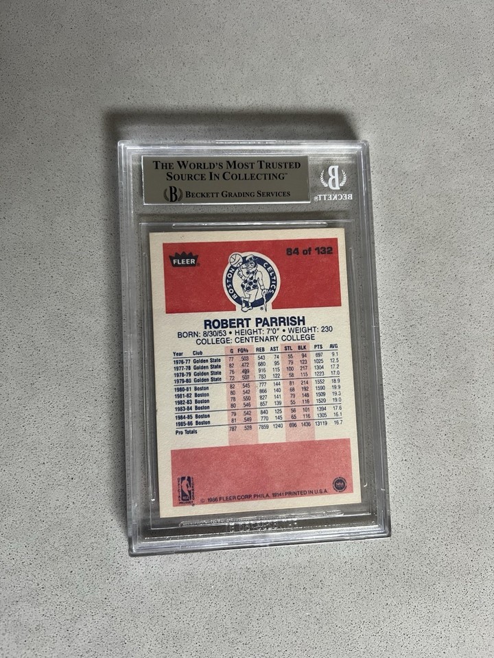 Robert Parish signed encapsulated Card Beckett BAS cert slabbed 1986-87 ...