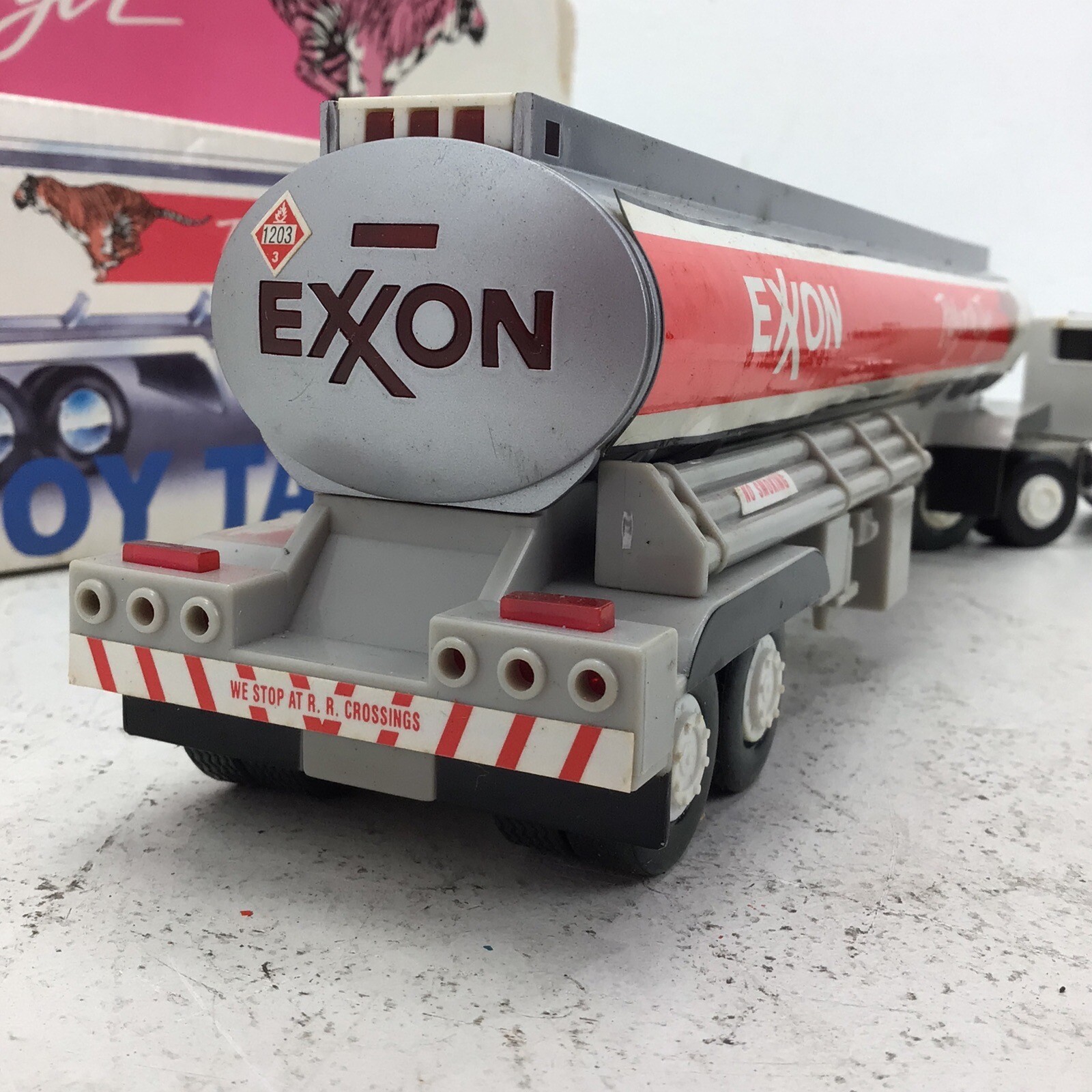 x2 1992 EXXON "Rely On the Tiger" Toy Tanker Truck 14 1/2" Long In ...