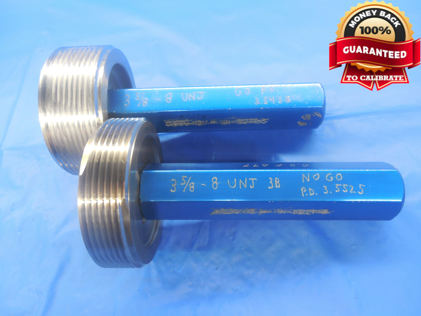 3 5/8 8 UNJ 3B THREAD PLUG GAGE 3.625 GO NO GO P.D.'S = 3.5438 & 3.5525 ...