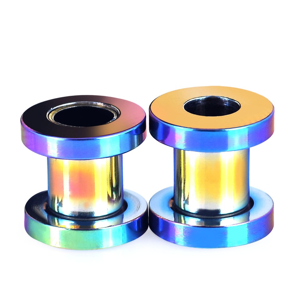 PAIR Stainless Steel Ear Gauges Screw Fit Ear Tunnels Plugs Earrings ...