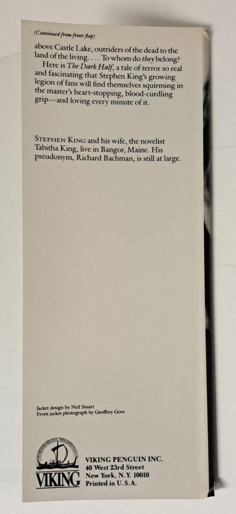 Stephen King THE DARK HALF 1989 First Edition 1st Printing Viking HC/DJ ...
