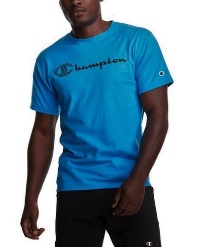 Champion Men's Short Sleeve Script Logo T-Shirt, Balboa Blue Small ...
