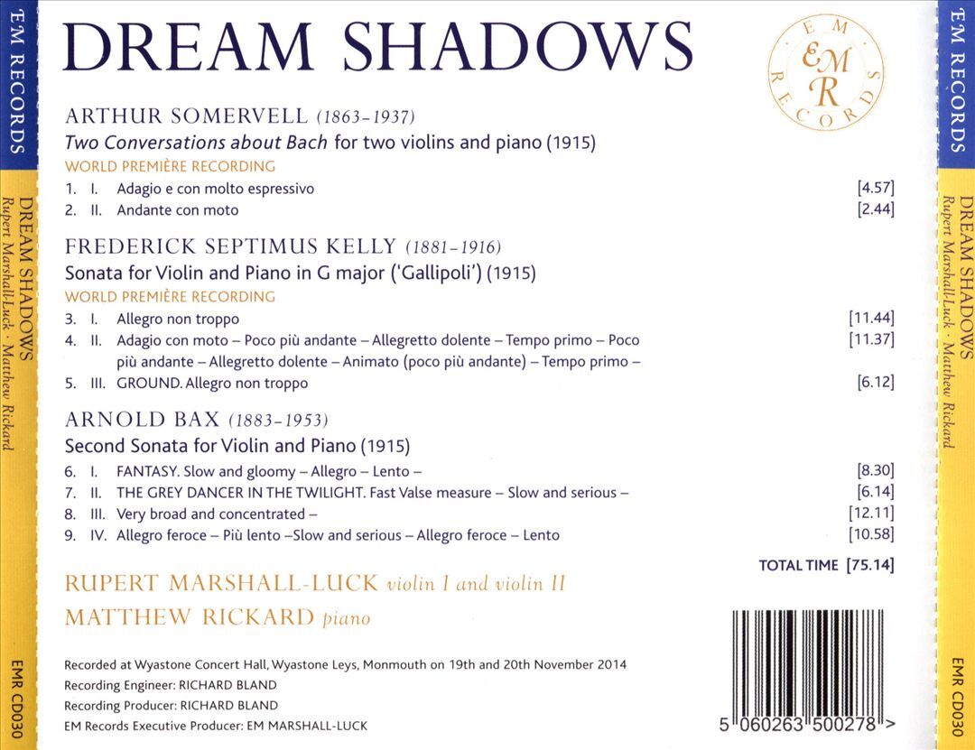 VARIOUS ARTISTS DREAM SHADOWS: WORKS FOR VIOLIN & PIANO BY KELLY, BAX ...