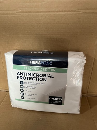 Therapedic Antimicrobial Protection Fitted Mattress Protector CAL KING ...