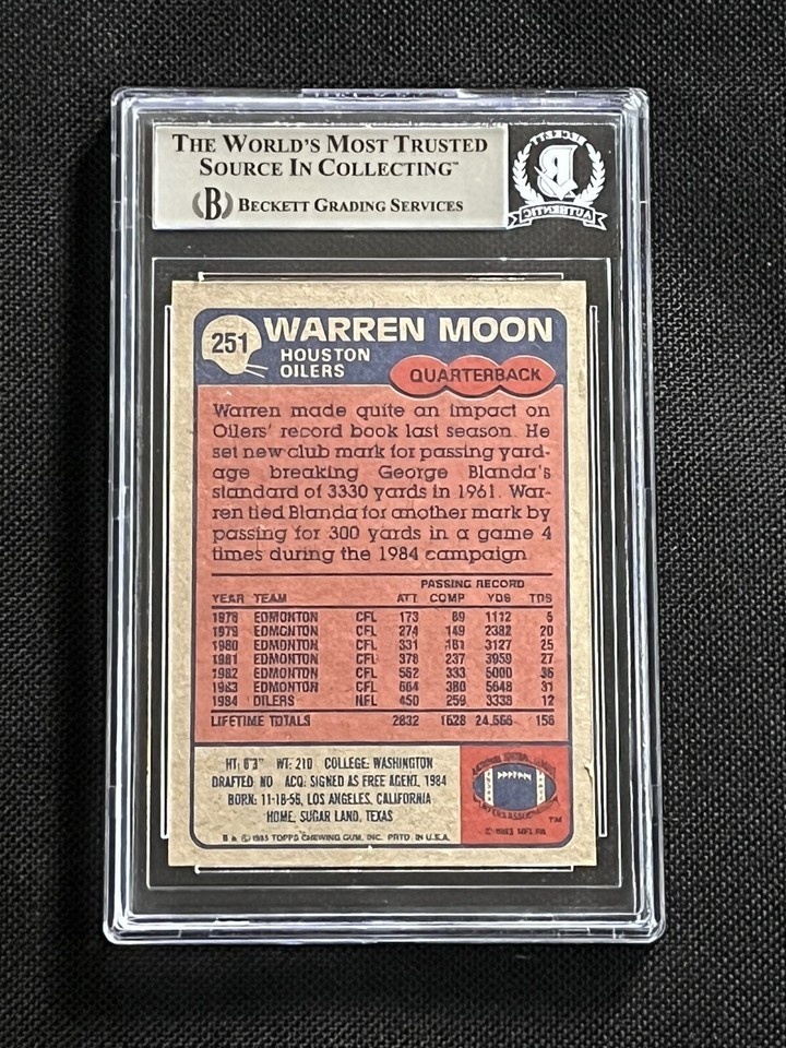 HOF WARREN MOON 1985 TOPPS ROOKIE SIGNED AUTOGRAPHED CARD BECKETT BAS ...