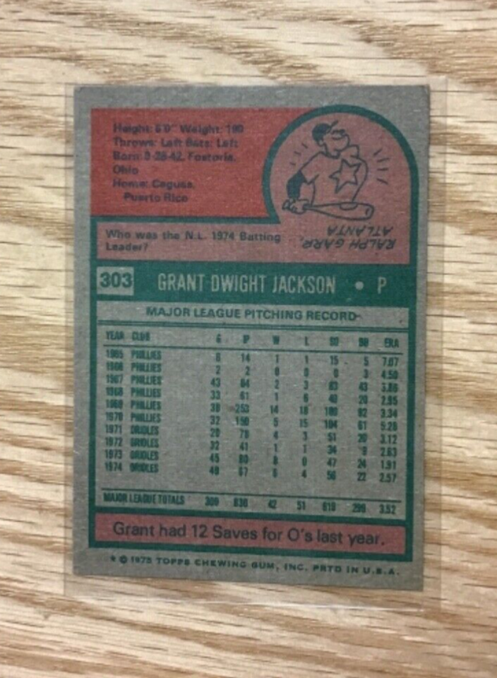 1975 Topps Baseball Grant Jackson Baltimore Orioles Card #303 | eBay
