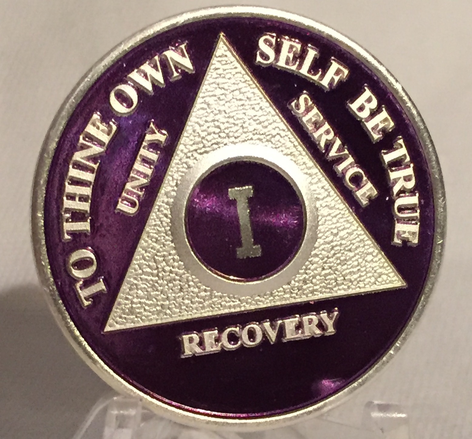 Purple & Silver Plated 1 Year AA Chip Alcoholics Anonymous Medallion ...