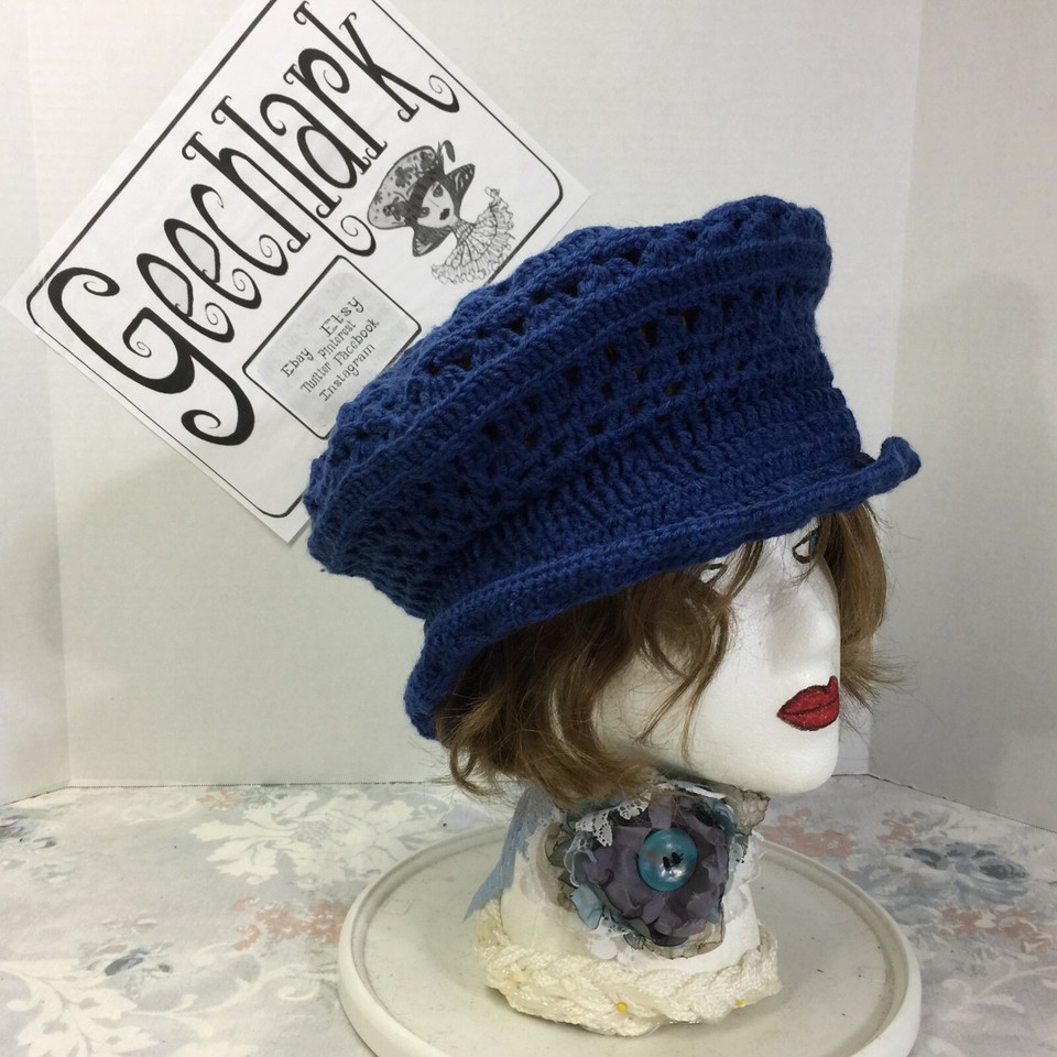 Crochet poofy hat, boho festival beanie, blue fairy cap, L, Geechlark ...