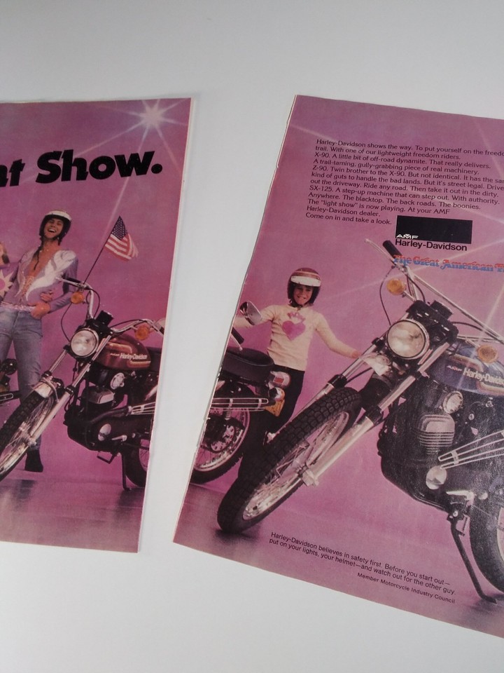Harley Davidson Motorcycle Print Ad Original Vintage 1974 Double Page ...