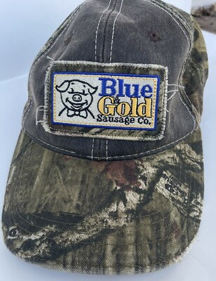 VTG Blue and Gold Sausage Hat Cap Pig Patch Camo Hunter Farm Country ...