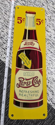 Pepsi Cola Soda Bottle Metal Sign Retro Reproduction Yellow 5 cents ...