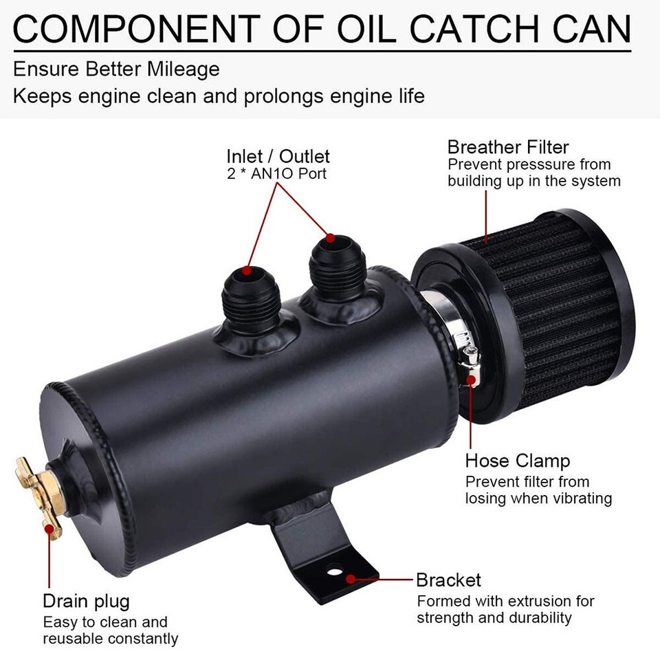 Universal Oil Catch Can Kit Reservoir Baffled Tank with Breather Filter ...