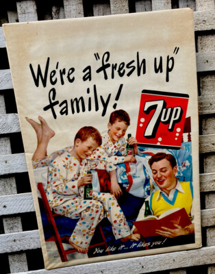 Vintage 7-up Paper Sign Original 1948 Cardboard Mounted Ready To ...