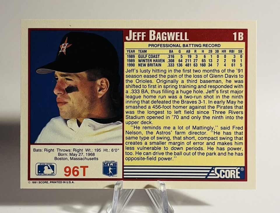 1991 Score JEFF BAGWELL Rookie Traded #96T ~ Astros | eBay