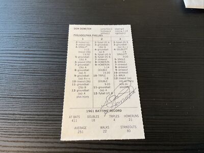 STRAT-O-MATIC Signed Card Debut.1956 Don Demeter A | eBay