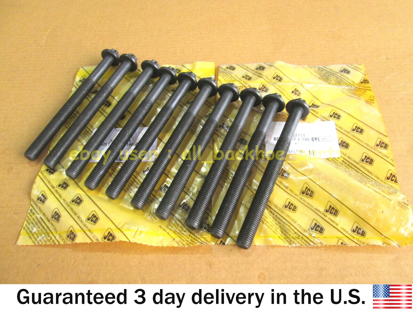 JCB BACKHOE- GENUINE JCB ENGINE CYL HEAD BOLT M12 X 140, 10 PCS (PART ...
