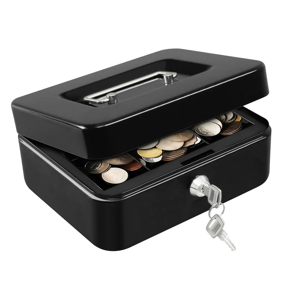 Cash Box with Lock Key and Money Tray Large Money Box for Cash Metal ...