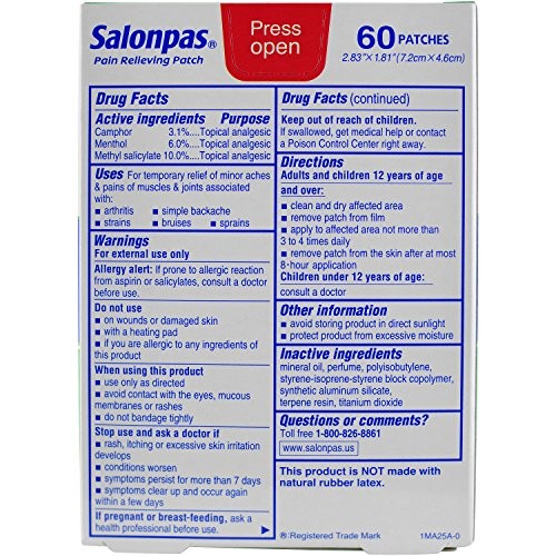 2 Pack Salonpas Pain Relieving Patches Works For 8 Hours 60 Per Box 120 ...