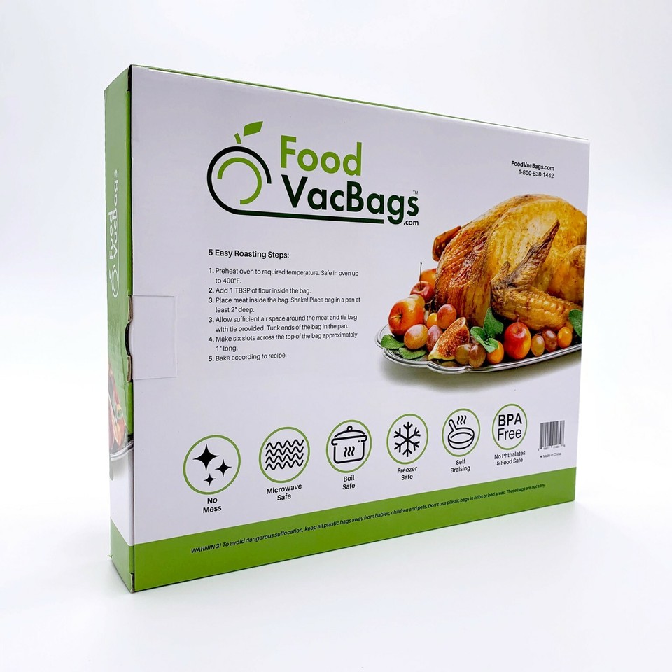 Turkey Bags, 100 count, FoodVacBags, 18" x 21.5", Heat Resistant Nylon ...