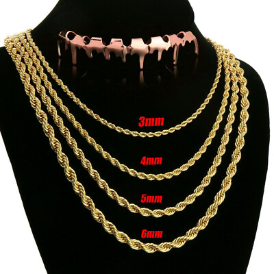 Hip Hop Rope Chain Necklace 20,24,30,36" 14K Gold Plated Finish + Drip ...