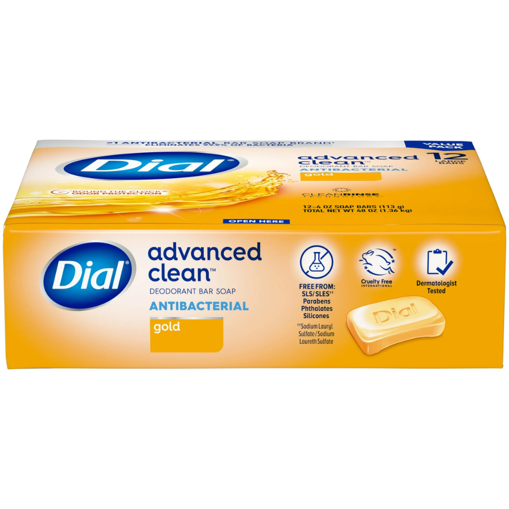 Dial Antibacterial Deodorant Bar Soap, Advanced Clean, Gold, 4 oz, 12 ...