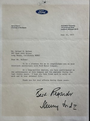 Henry Ford II Signed 1977 Ford Letterhead Letter AUTO | eBay